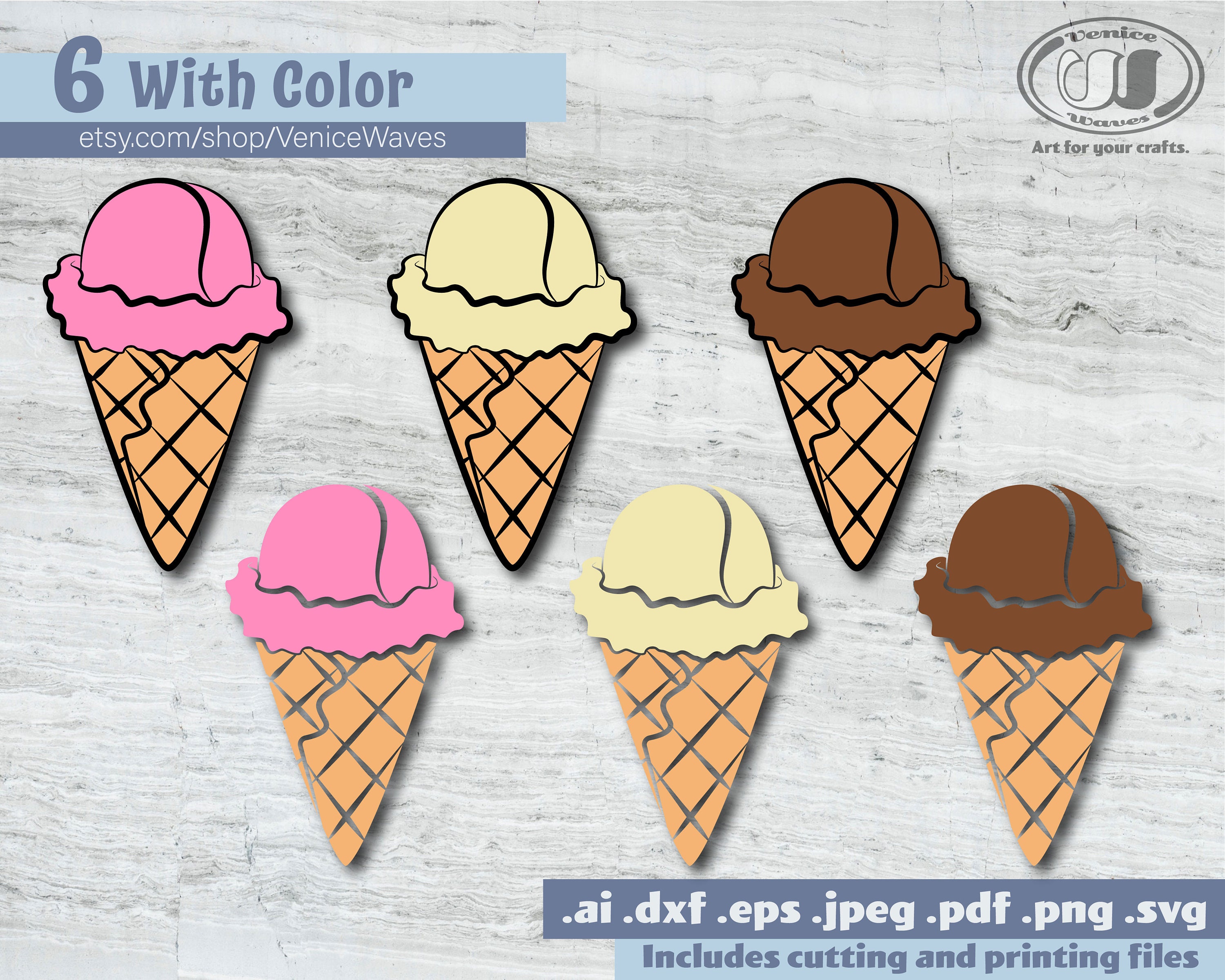 Ice Cream Waffle Cone Clipart Ice Cream Cut Files | Etsy