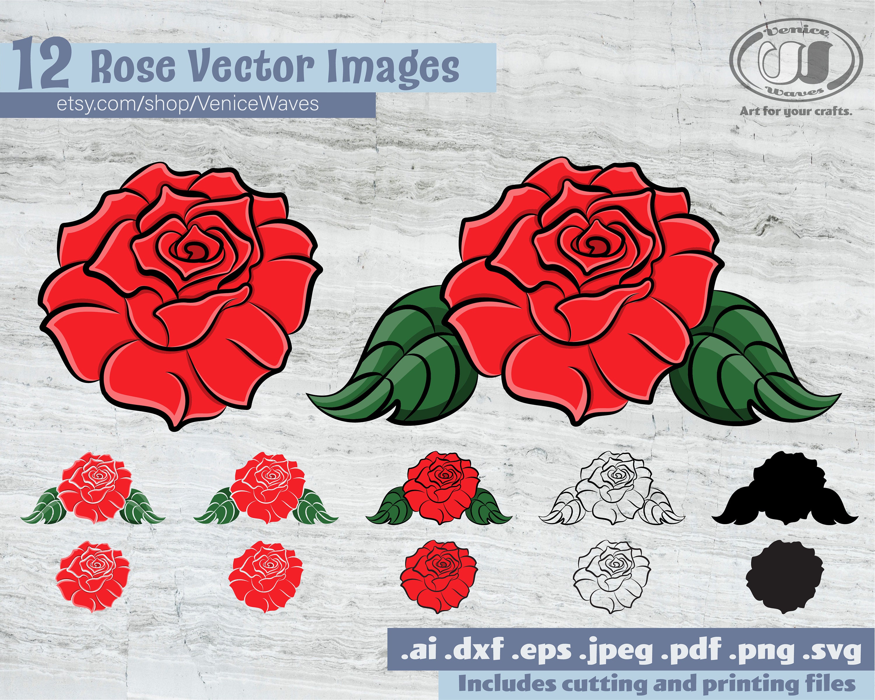 Rose SVG Rose Cut File Rose Clipart Rose PDF Rose | Etsy