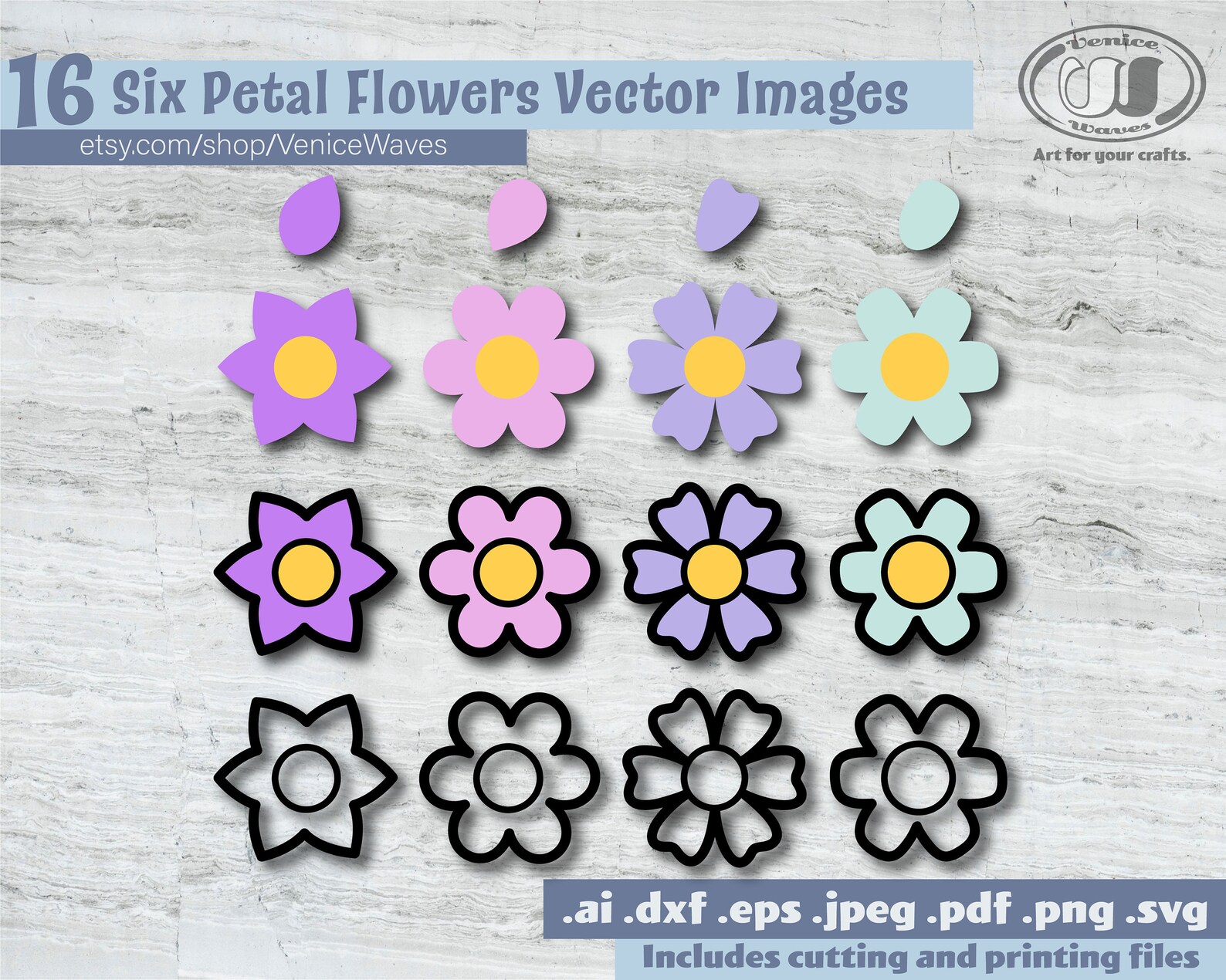 Six Petal Flowers SVG Six Petal Flowers Cut File Six Petal - Etsy Canada