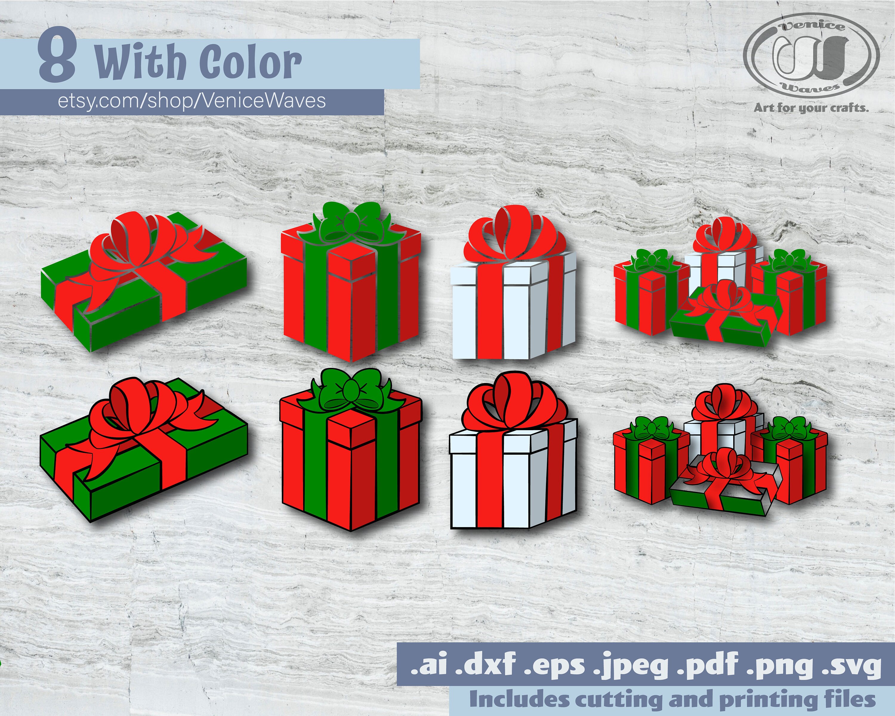 Christmas Gifts Clip Art Present Cut File Gift Box SVG - Etsy