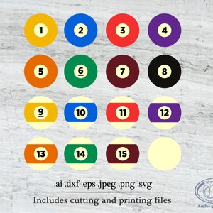 Flat Pool Balls SVG, Pool Balls Cut File, Pool Balls Clipart, Sports ...
