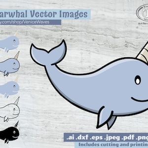 Narwhal SVG, Narwhal Cut File, Narwhal Clipart, Narwhal PDF, Dolphin ...