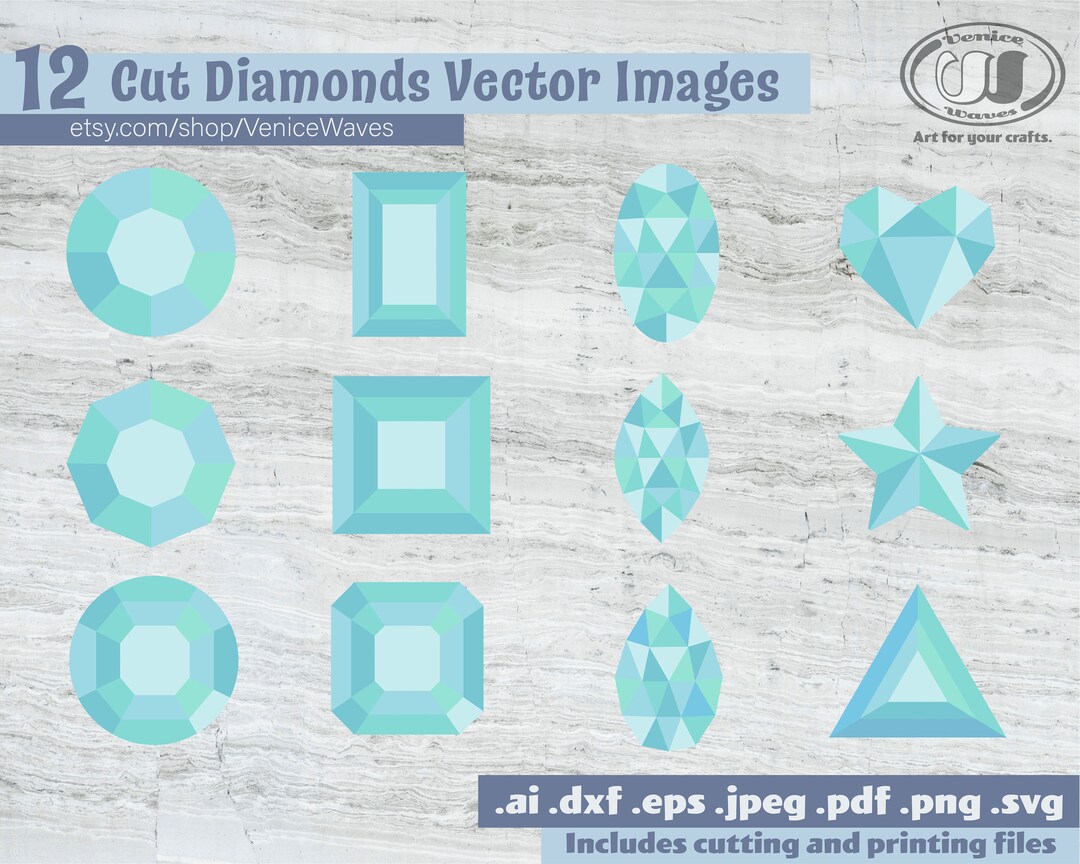 Cut Diamonds SVG, Diamond Cut Drawing, Gemstone Clipart, Diamonds PDF ...