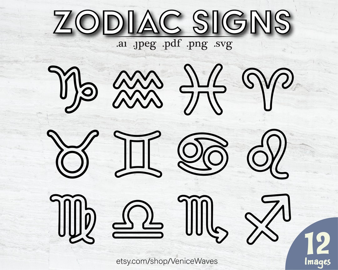 Zodiac Signs Outlines, Includes .ai, .jpeg, .pdf, .png, .svg, Instant ...
