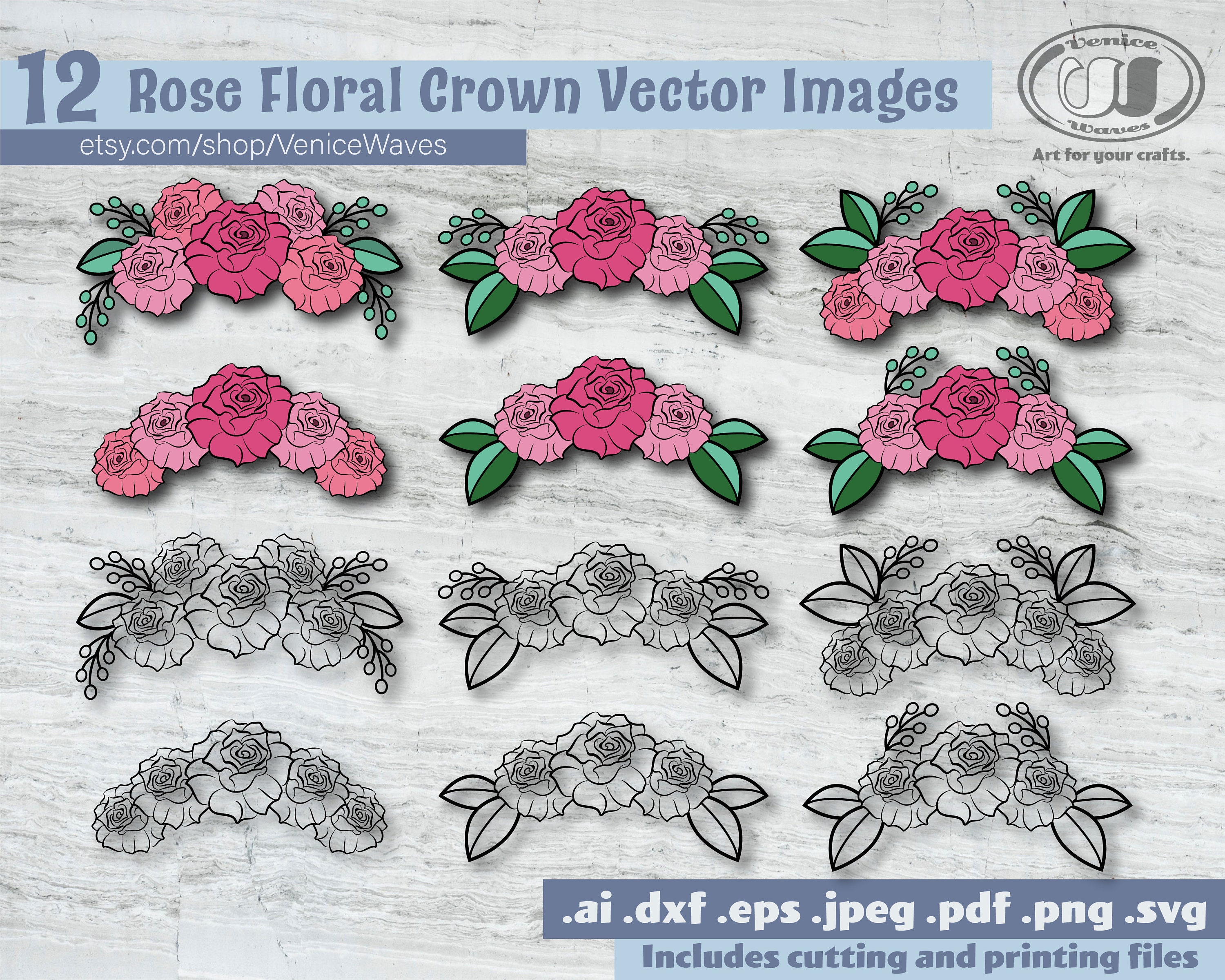Rose Floral Crown SVG Rose Floral Crown Cut File Rose Floral - Etsy