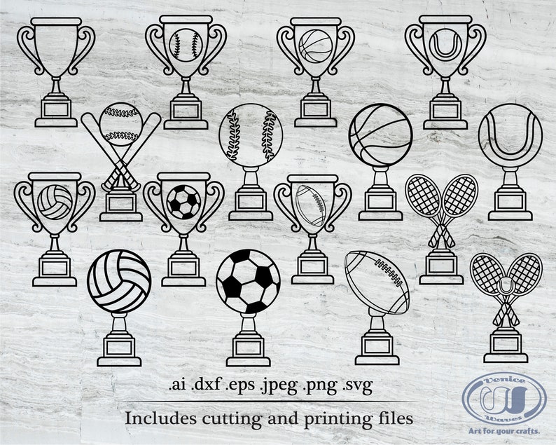 Trophy Cups Outlines Vector Images Single Layer Cut File - Etsy