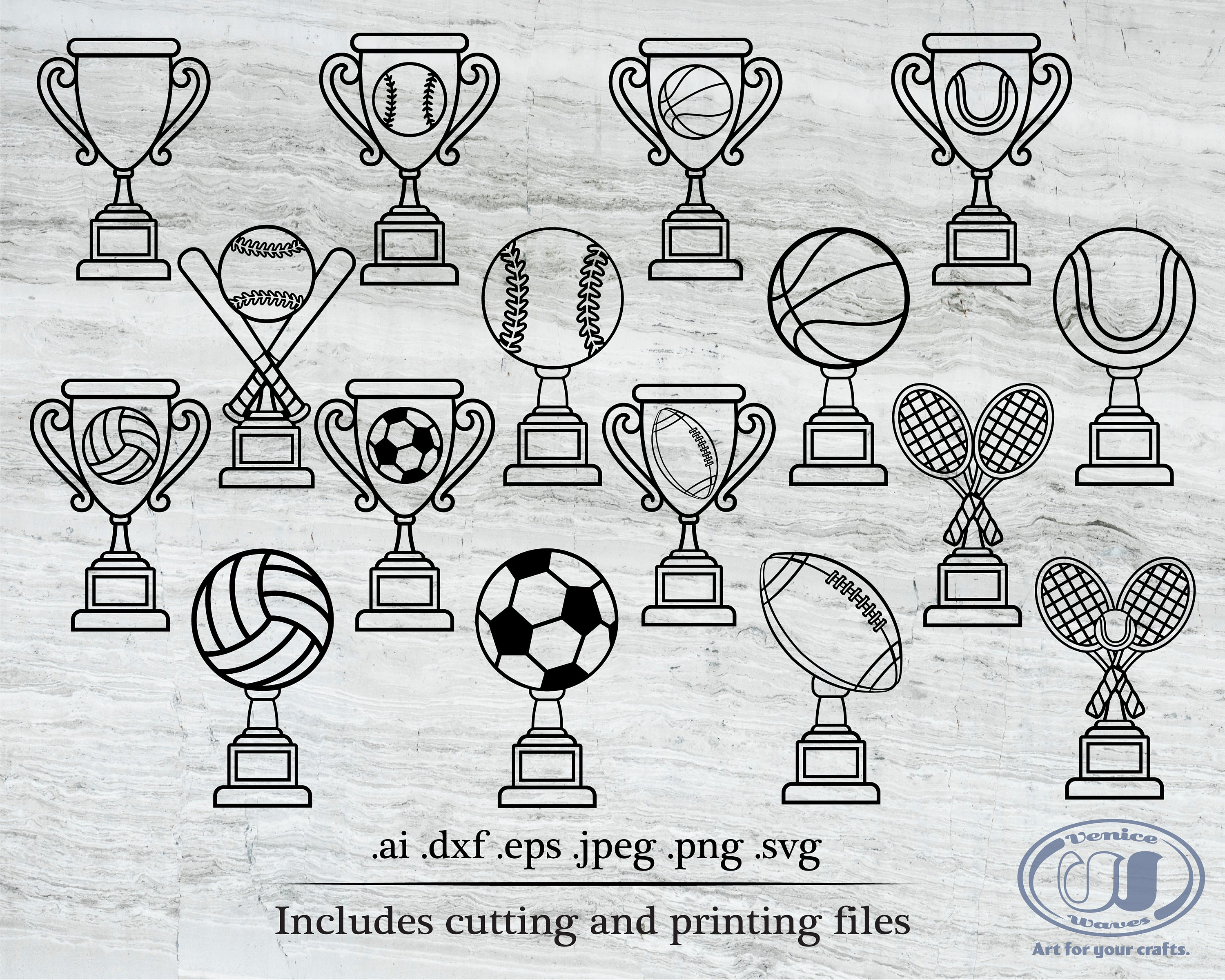 Trophy Cups Outlines Vector Images, Single Layer Cut File, Award ...