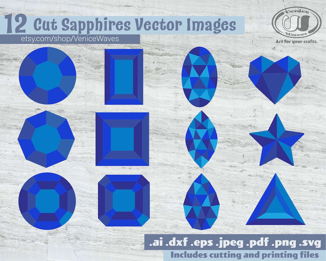 Cut Sapphires SVG, Rubies Cut Drawing, Gemstone Clipart, Sapphires PDF ...
