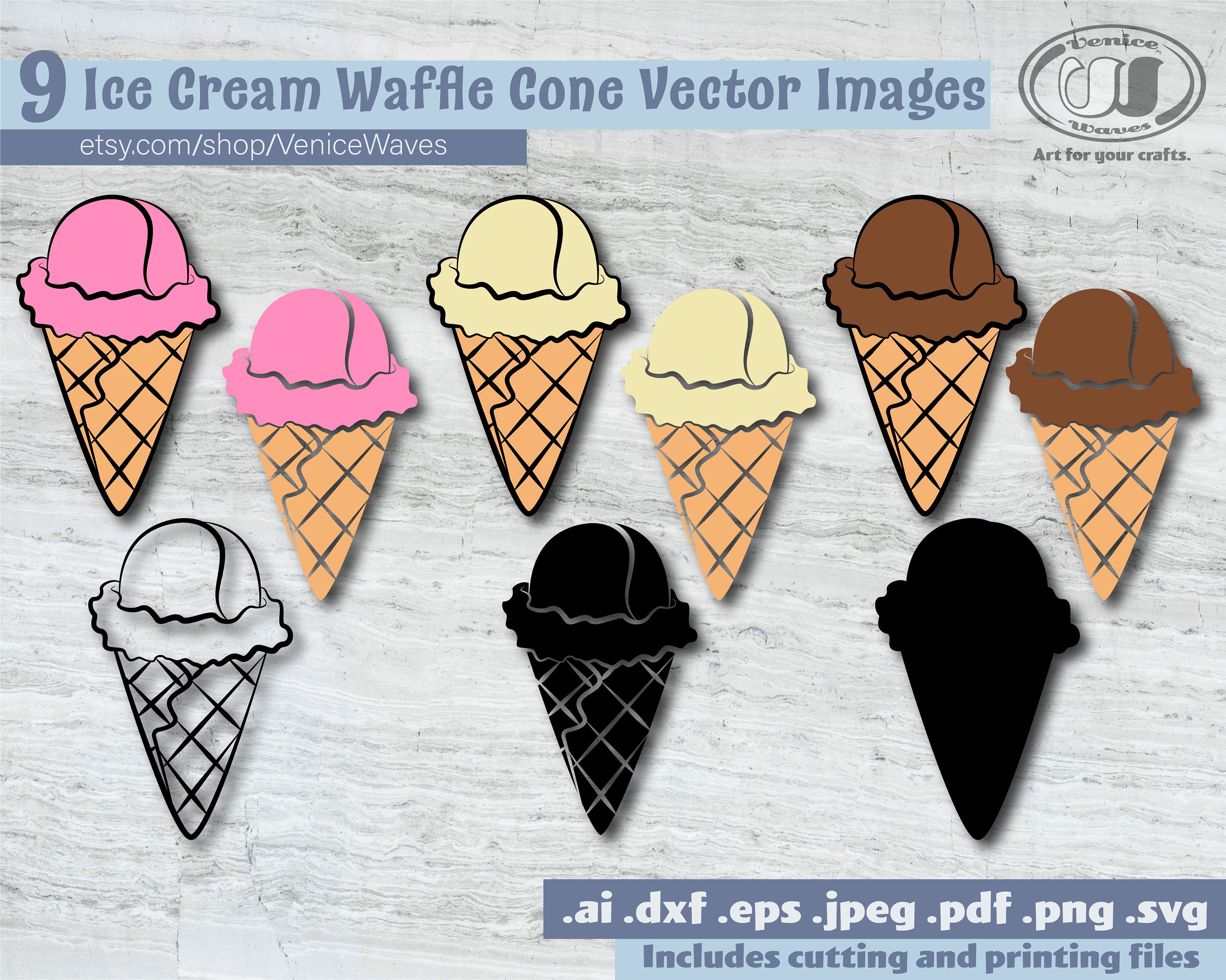 Ice Cream Waffle Cone Clipart Ice Cream Cut Files | Etsy