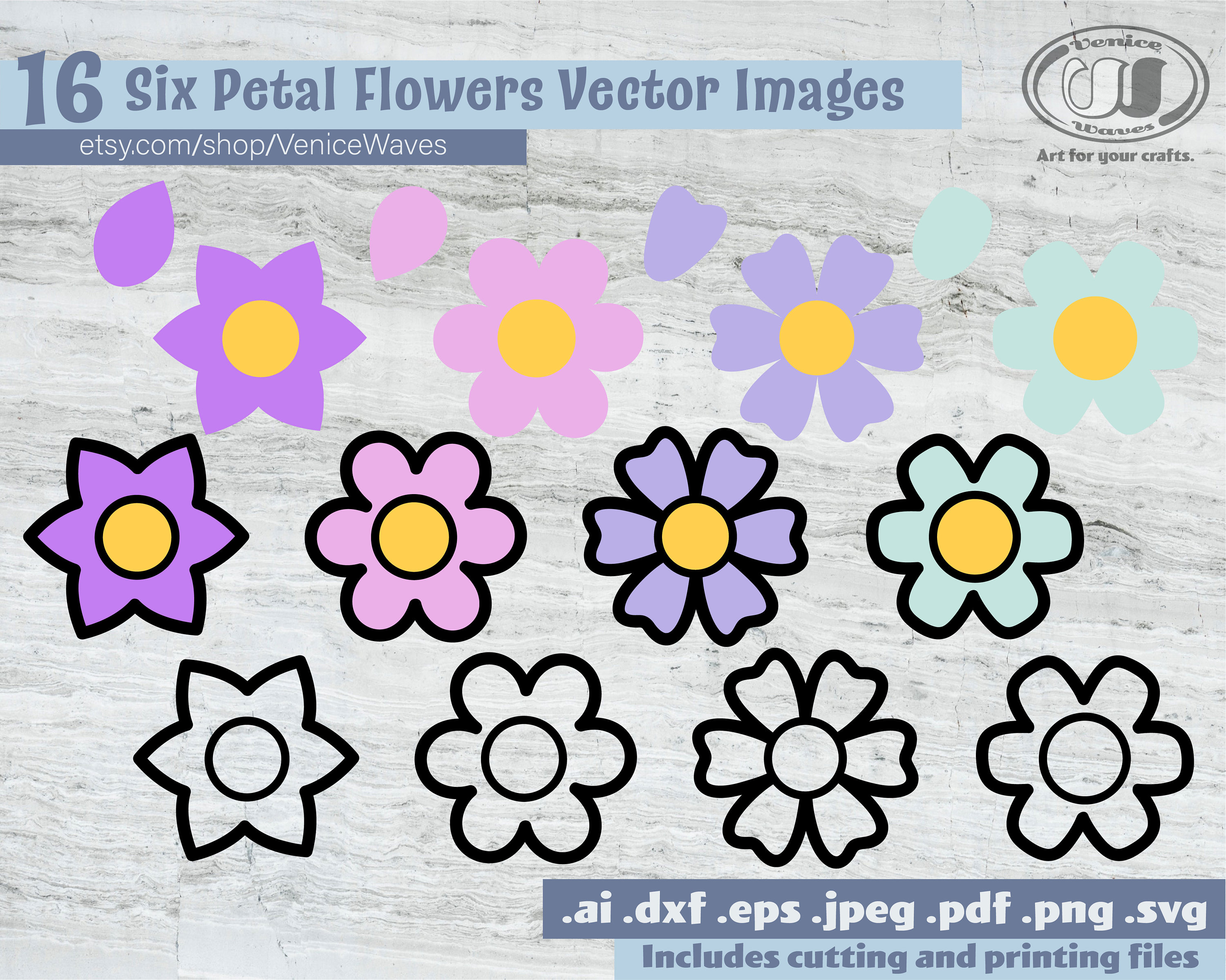 Six Petal Flowers SVG Six Petal Flowers Cut File Six Petal - Etsy
