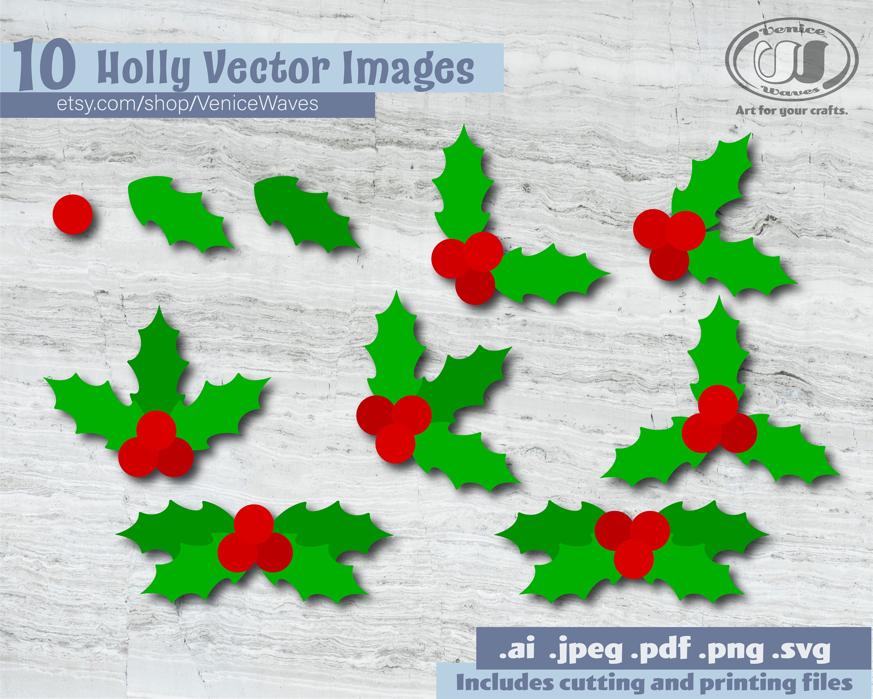 Holly SVG Holly Cut File Christmas Clipart Holly PDF Holly | Etsy