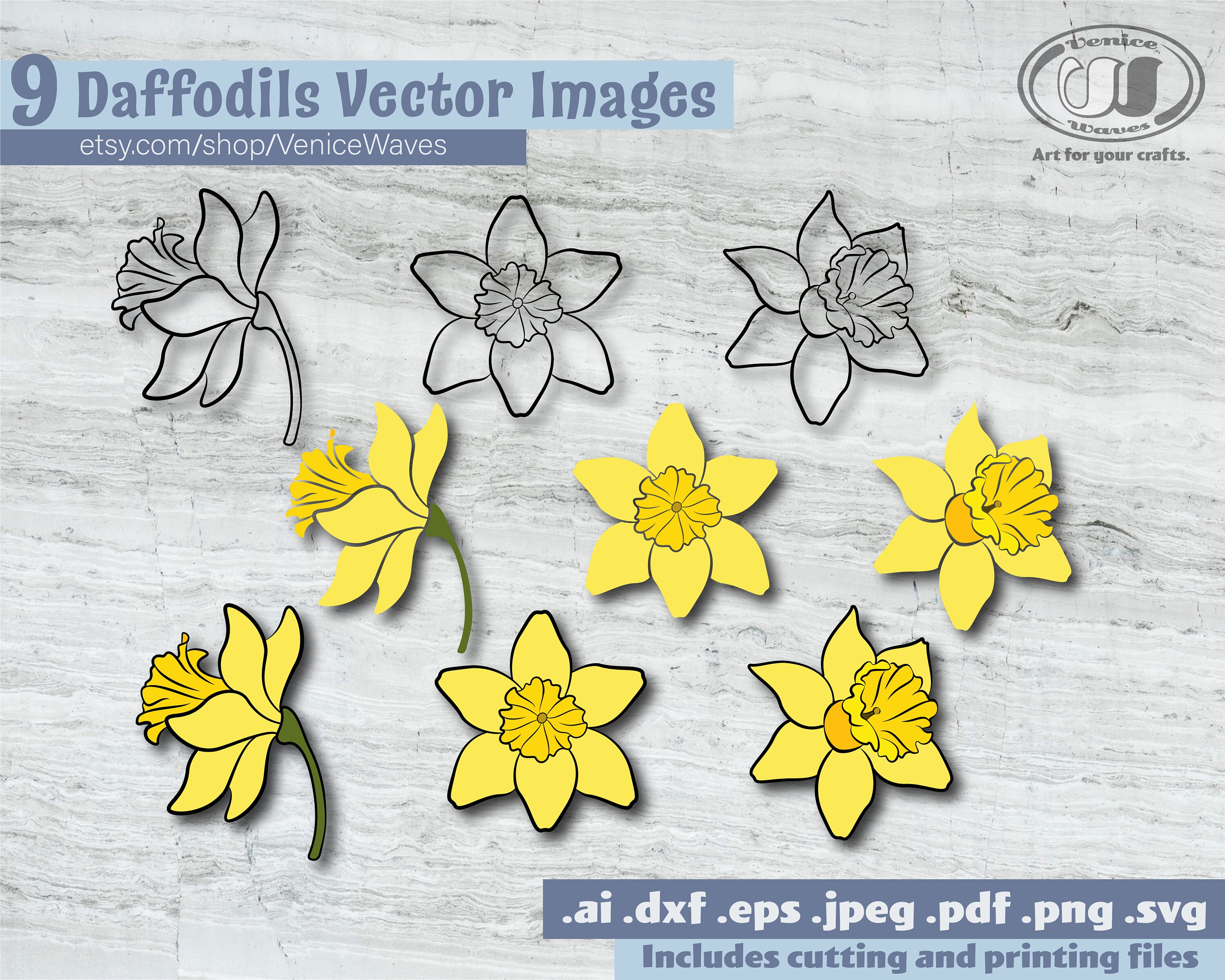 Daffodils SVG, Daffodils Cut File, Daffodils Clipart, Daffodils PDF ...