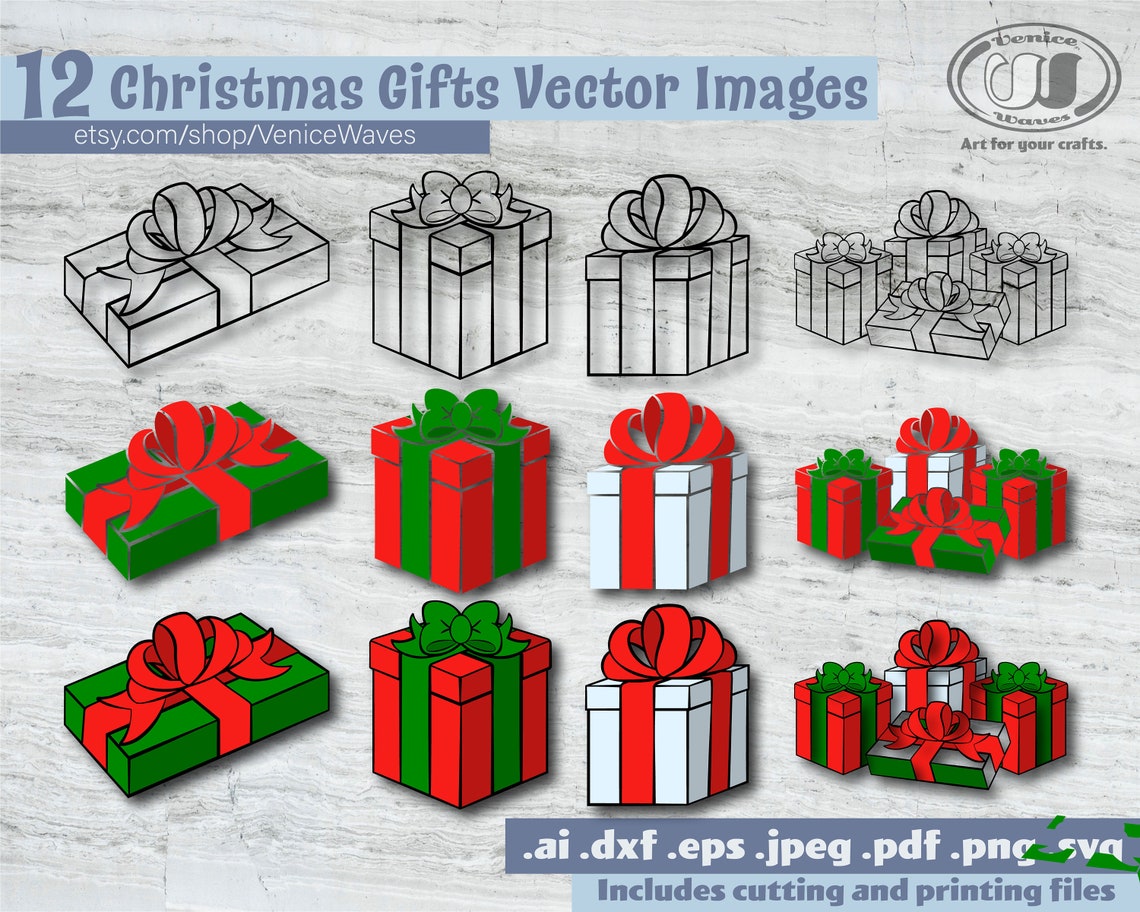 Christmas Gifts Clip Art Present Cut File Gift Box SVG - Etsy