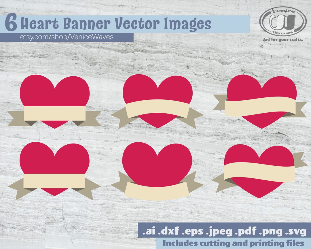 Heart Ribbon Banner Clipart, Banner Cut File, Valentine Clipart, Ribbon ...