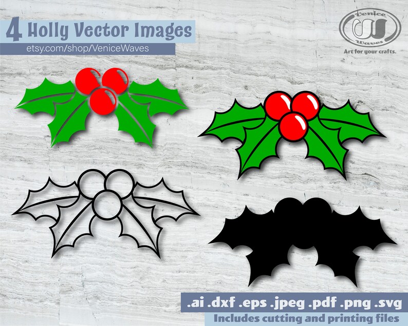 Holly SVG, Holly Cut File, Christmas Clipart, Holly PDF, Holly Download ...