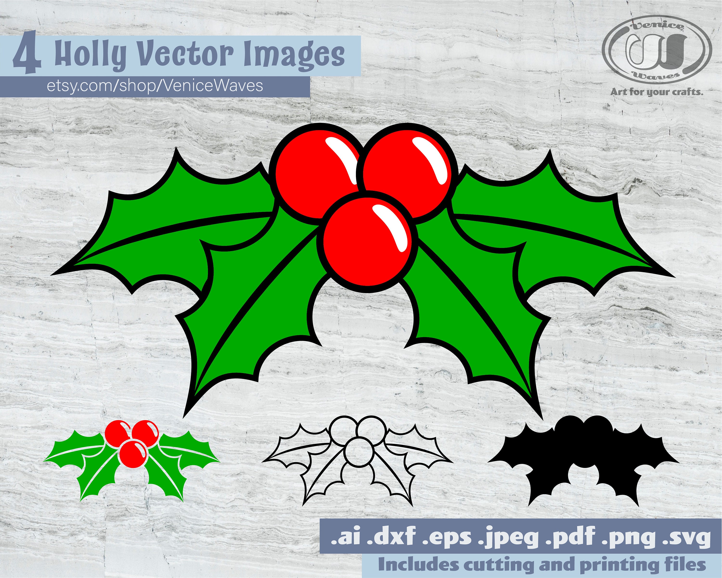 Holly SVG Holly Cut File Christmas Clipart Holly PDF Holly | Etsy Canada