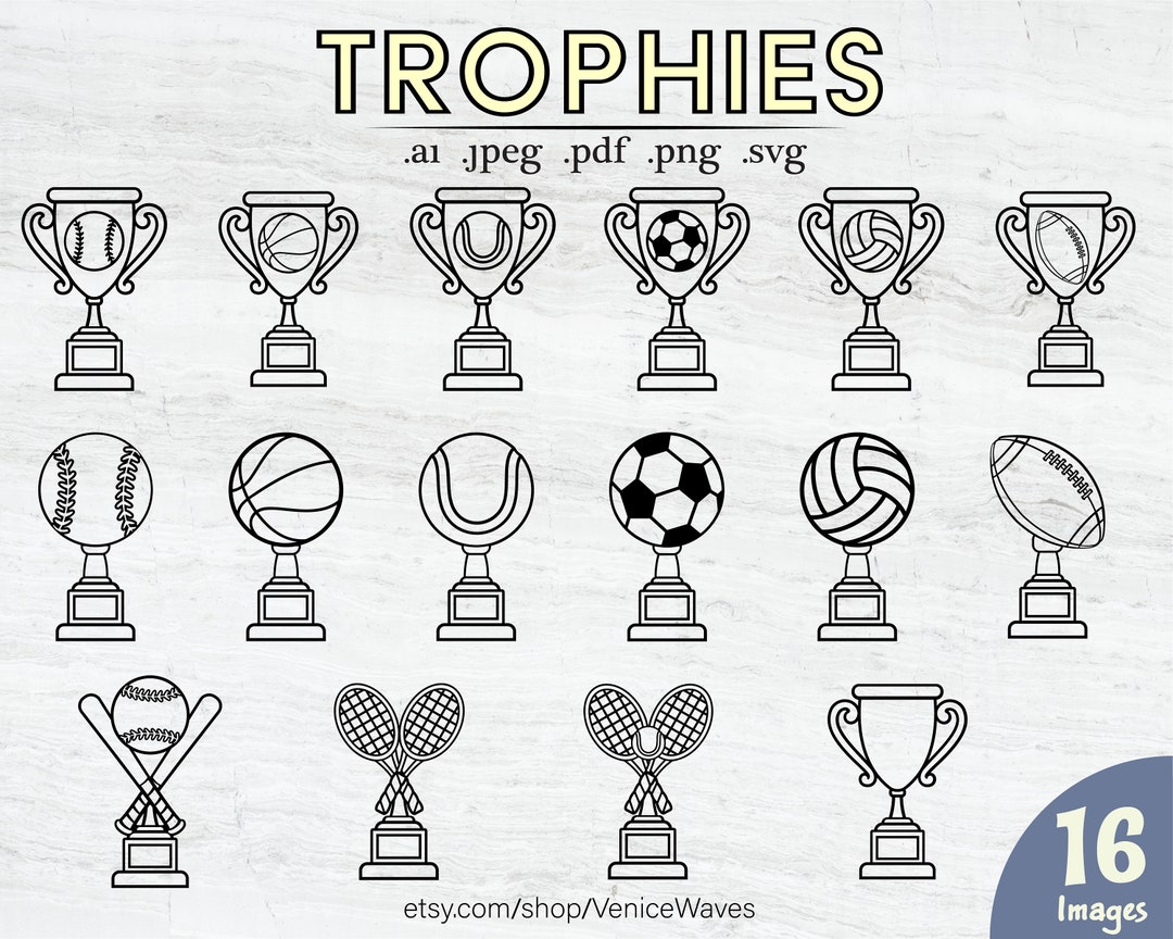 Trophy Cups Outlines Vector Images, Single Layer Cut File, Award Clipart, Sports Trophies ...