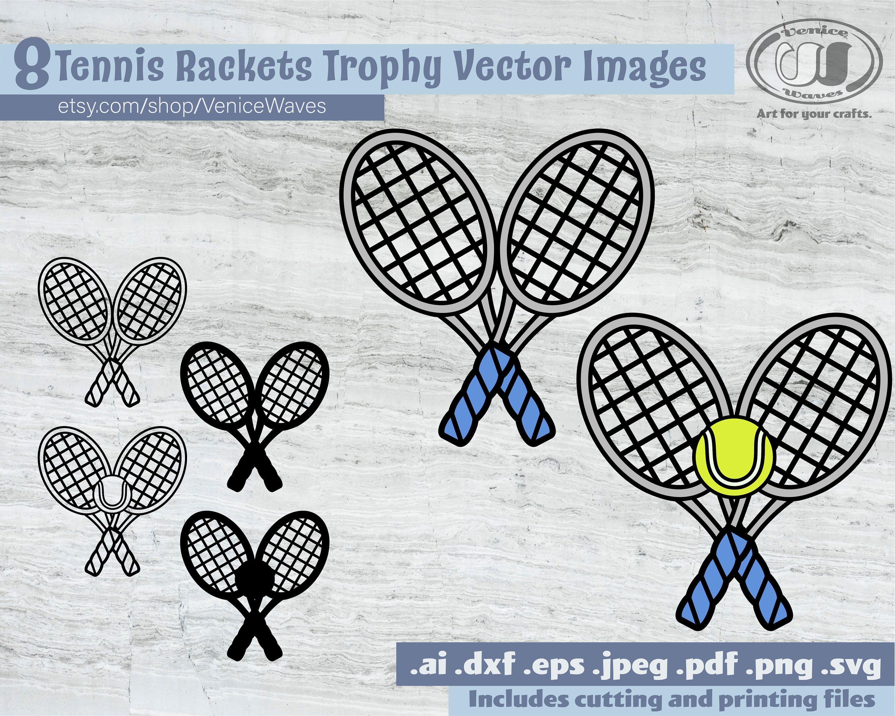 Crossed Tennis Rackets SVG Tennis Cut File Tennis Clipart | Etsy