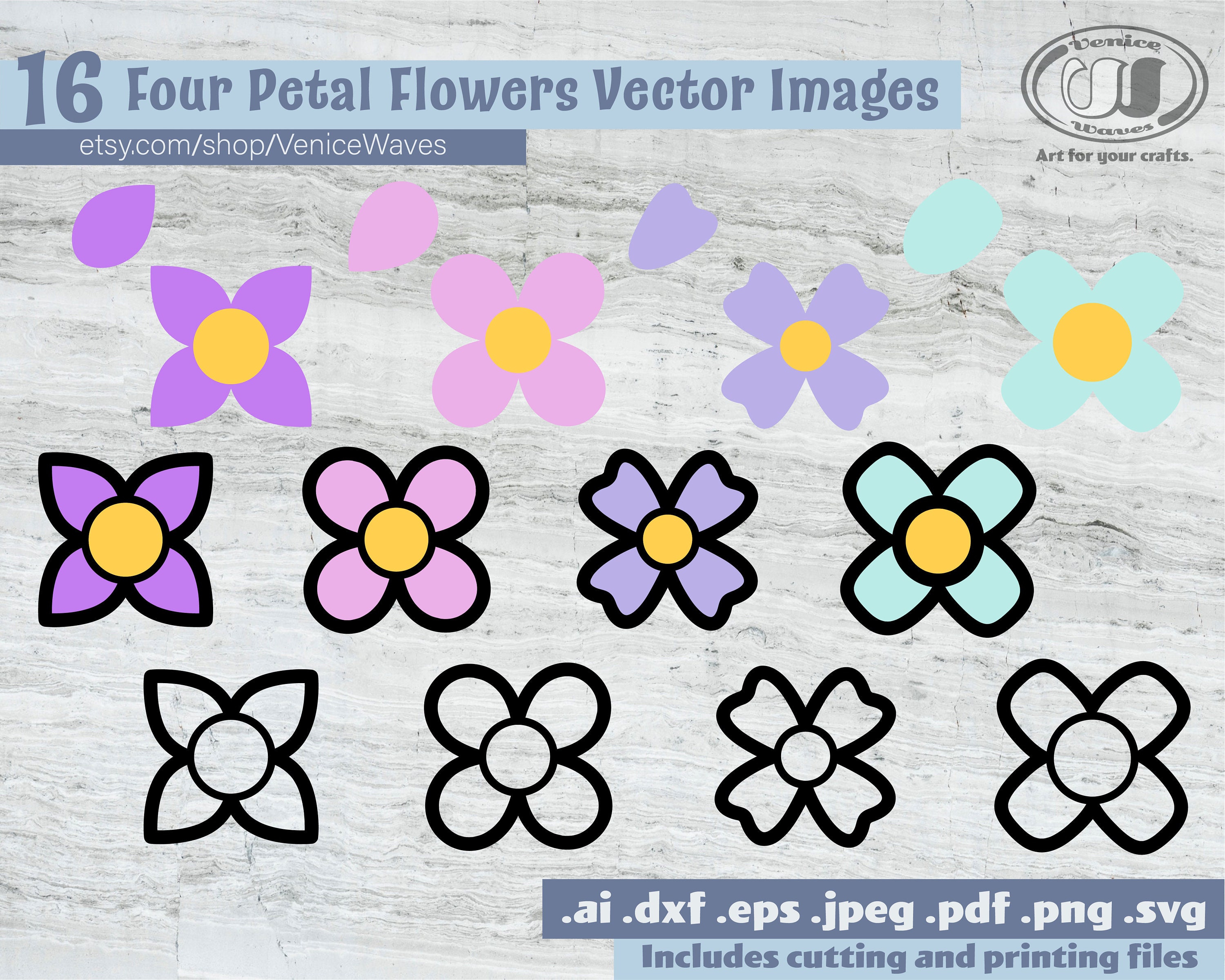 Four Petal Flowers SVG Four Petal Flowers Cut File Four | Etsy