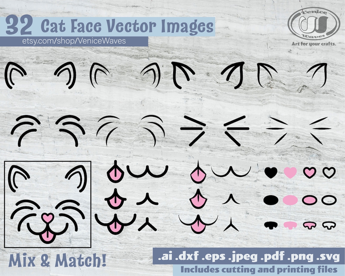 Cat Face SVG, Cat Face Cut File, Cat Face Clipart, Cat Face PDF, Cat ...