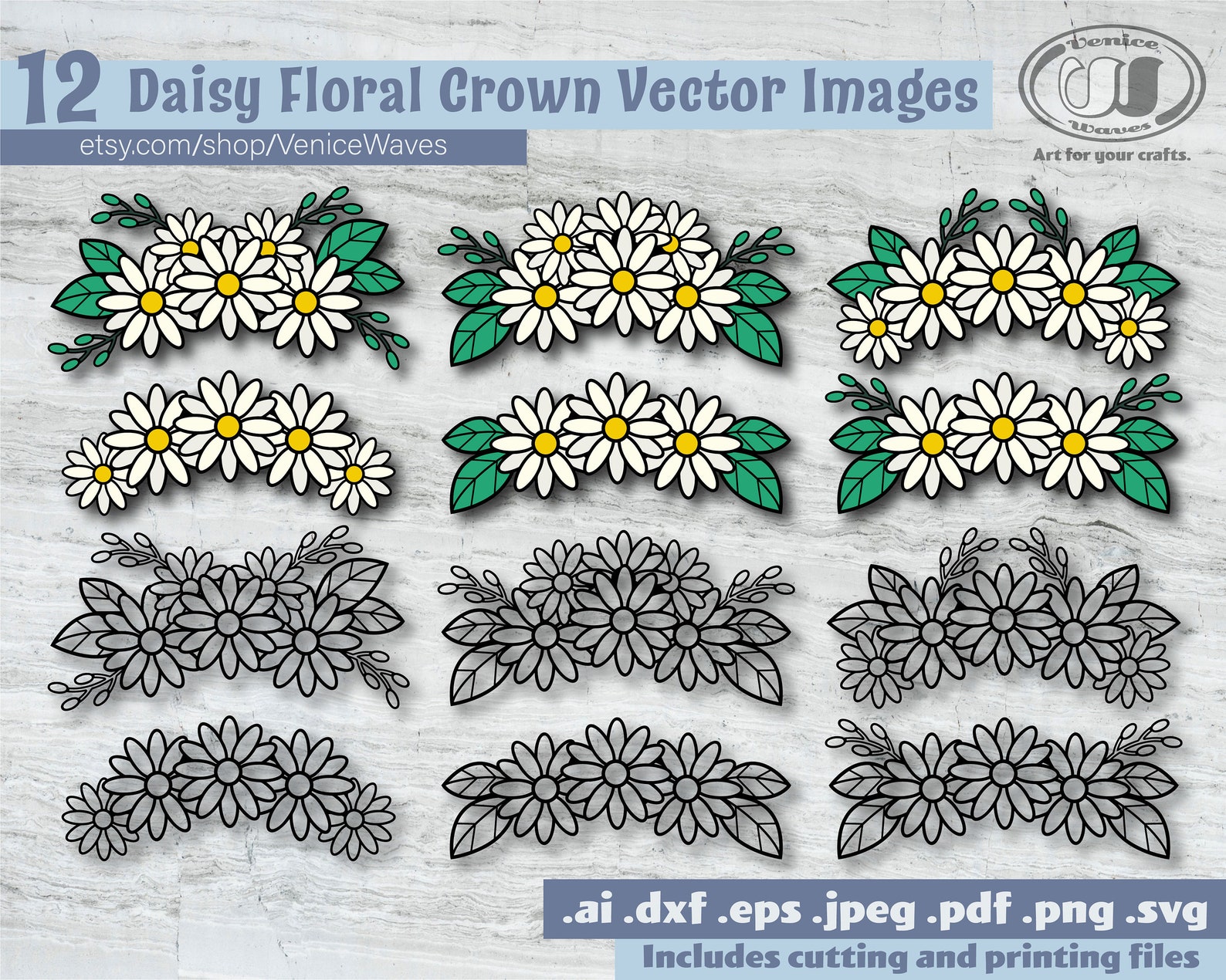 Daisy Floral Crown SVG, Daisy Floral Crown Cut File, Daisy Floral Crown ...
