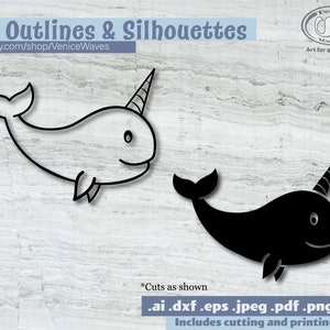 Narwhal SVG, Narwhal Cut File, Narwhal Clipart, Narwhal PDF, Dolphin ...