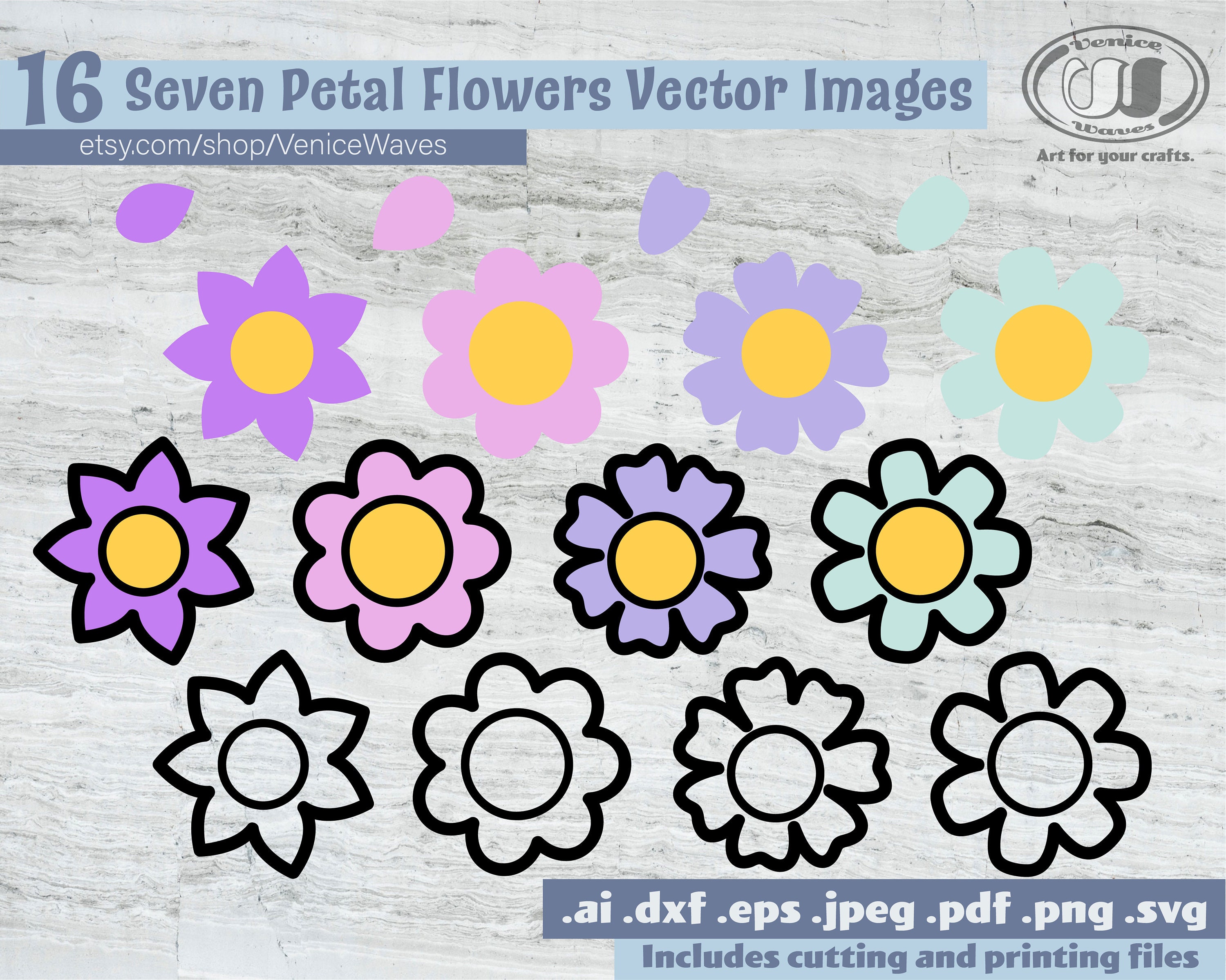 Seven Petal Flowers SVG Seven Petal Flowers Cut File Seven - Etsy