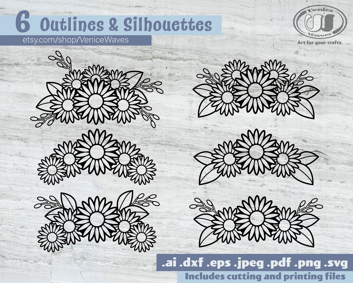Sunflower Floral Crown SVG, Sunflower Floral Crown Cut File, Sunflower ...
