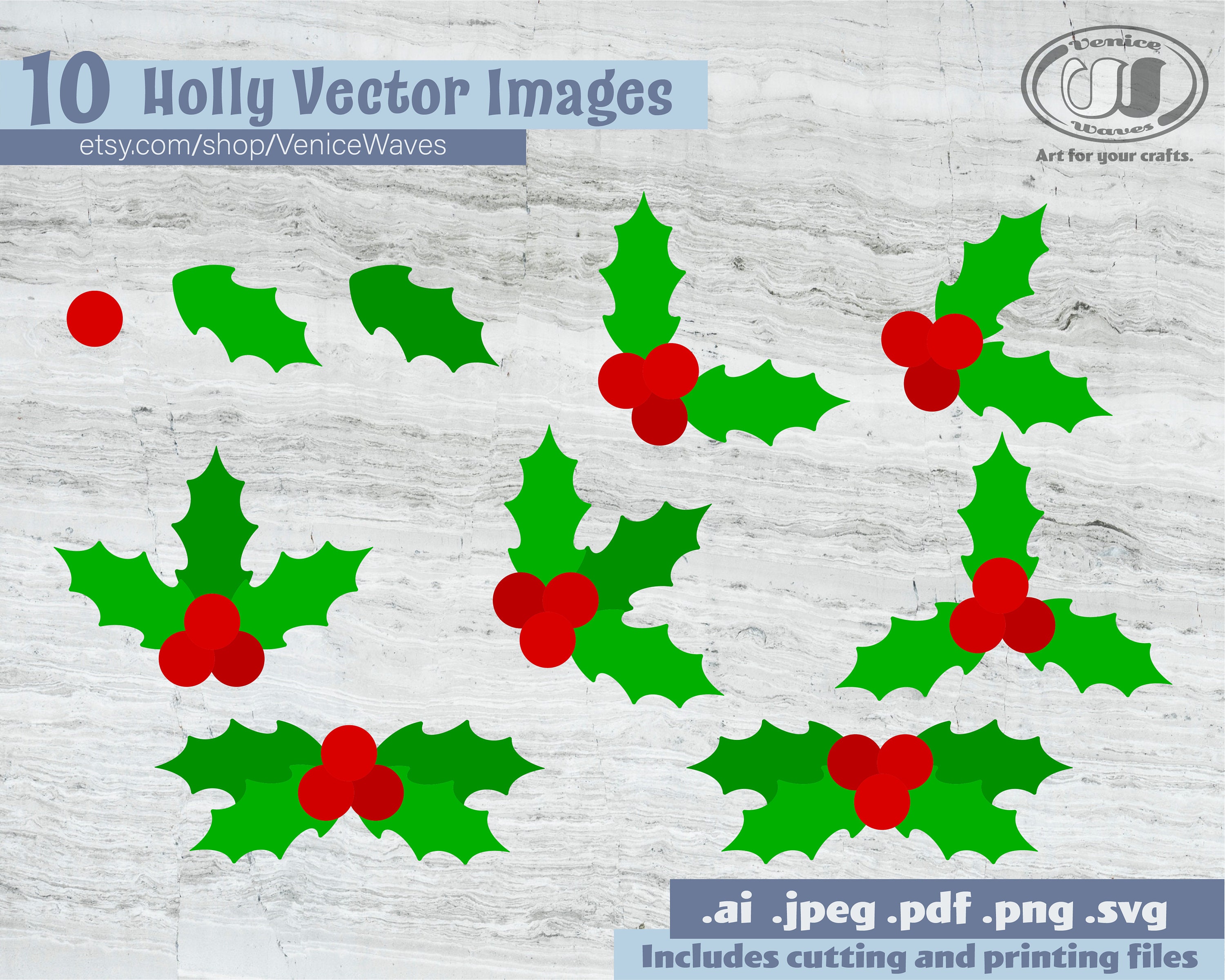 Holly SVG Holly Cut File Christmas Clipart Holly PDF Holly | Etsy
