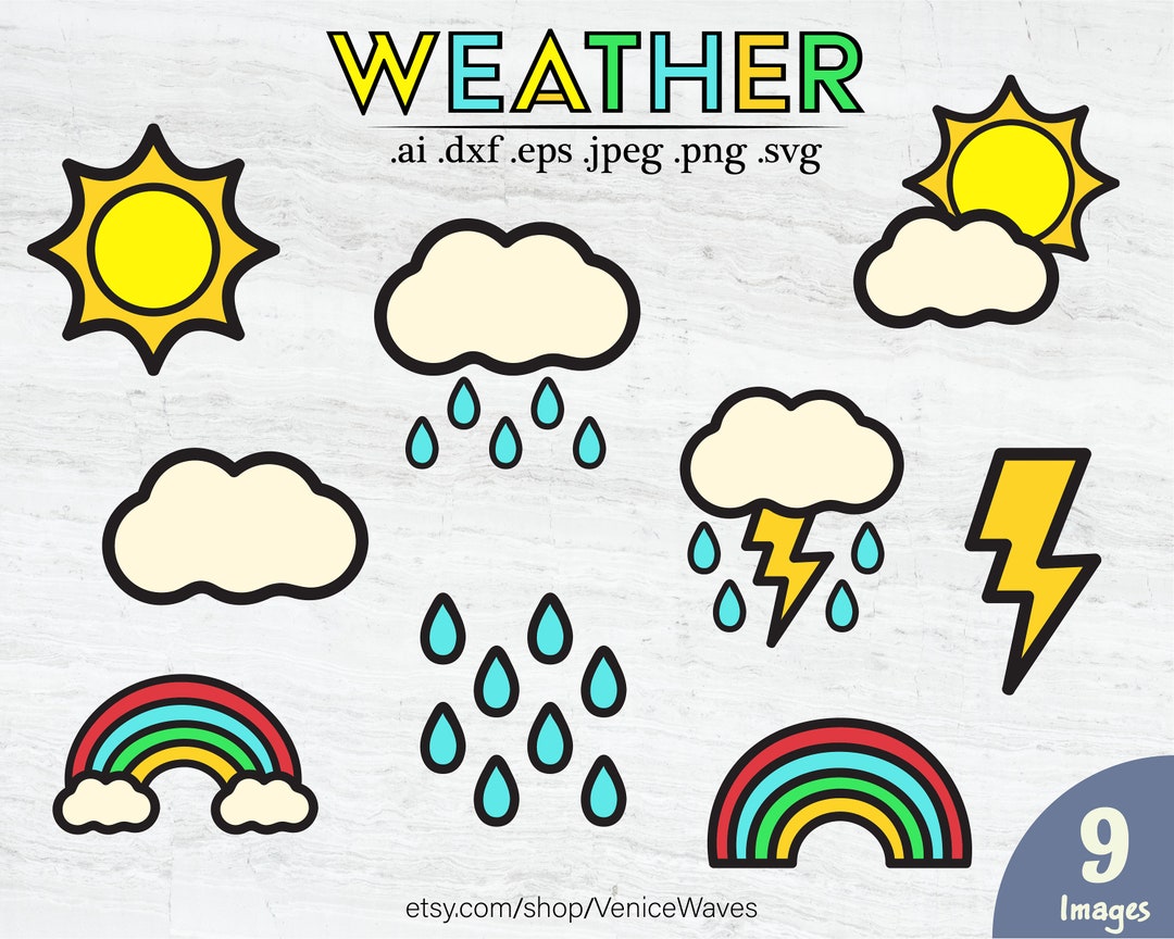 Simple Weather Vector Images, Layered Cut File, Clipart, Sun, Clouds ...