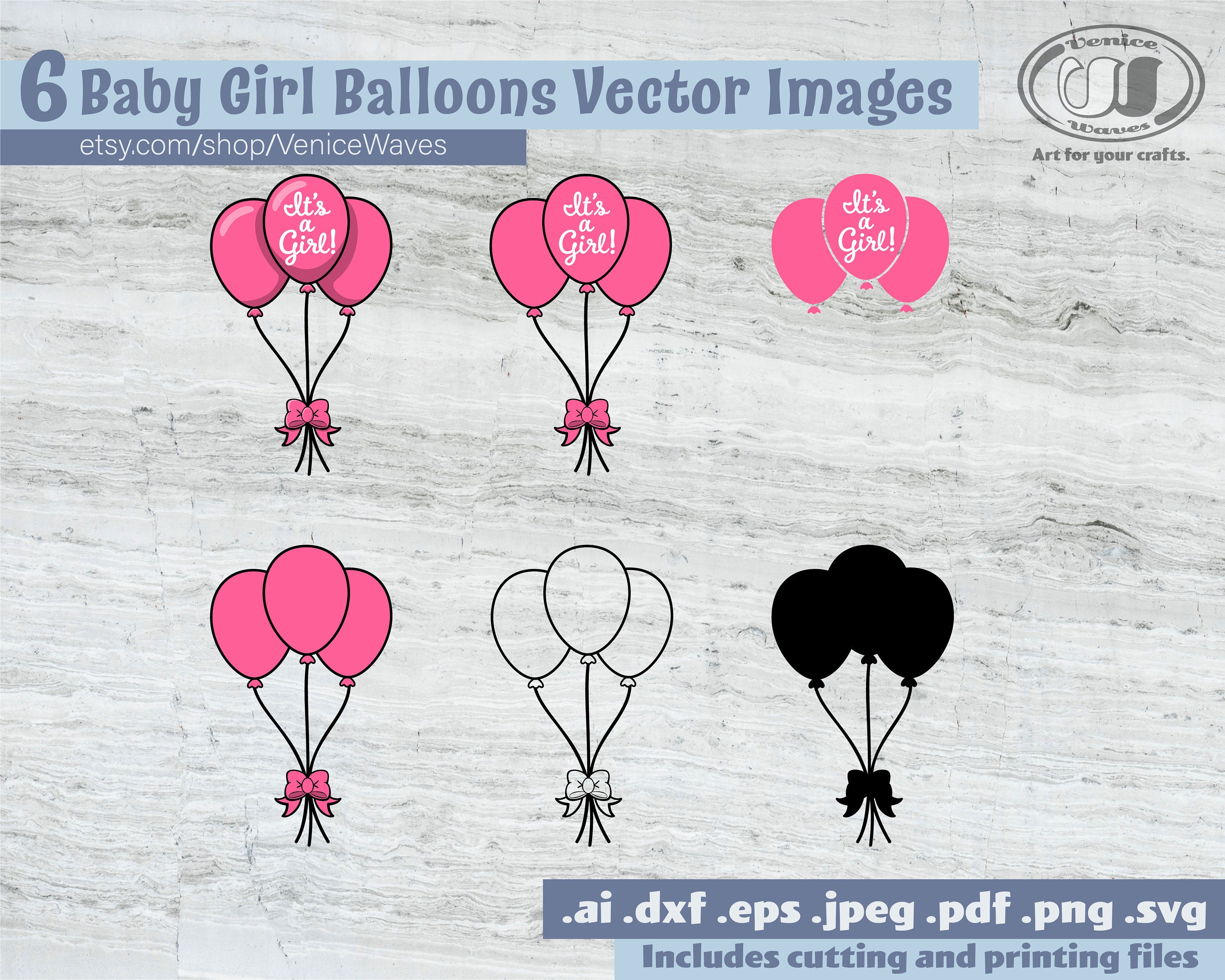 Baby Girl Balloons SVG Baby Girl Balloons Cut File Baby Girl | Etsy