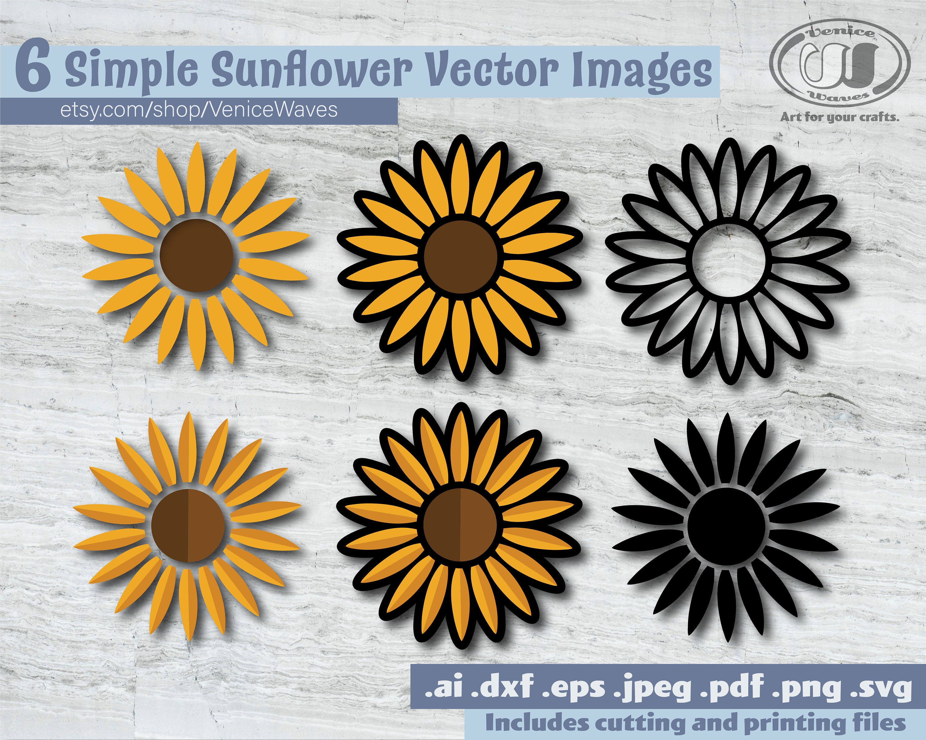 Simple Sunflower SVG Simple Sunflower Cut File Simple | Etsy