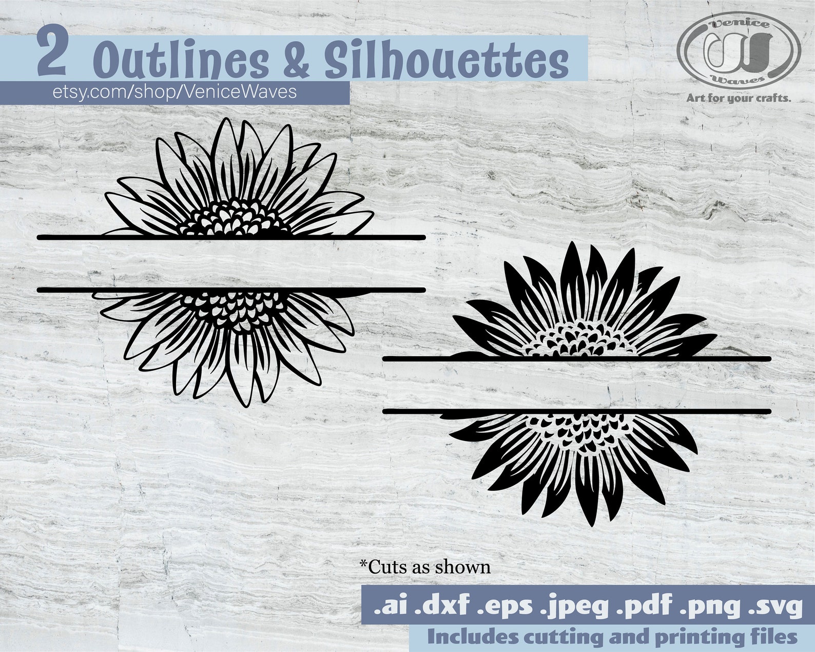 Split Sunflower SVG Split Sunflower Cut File Split Sunflower | Etsy