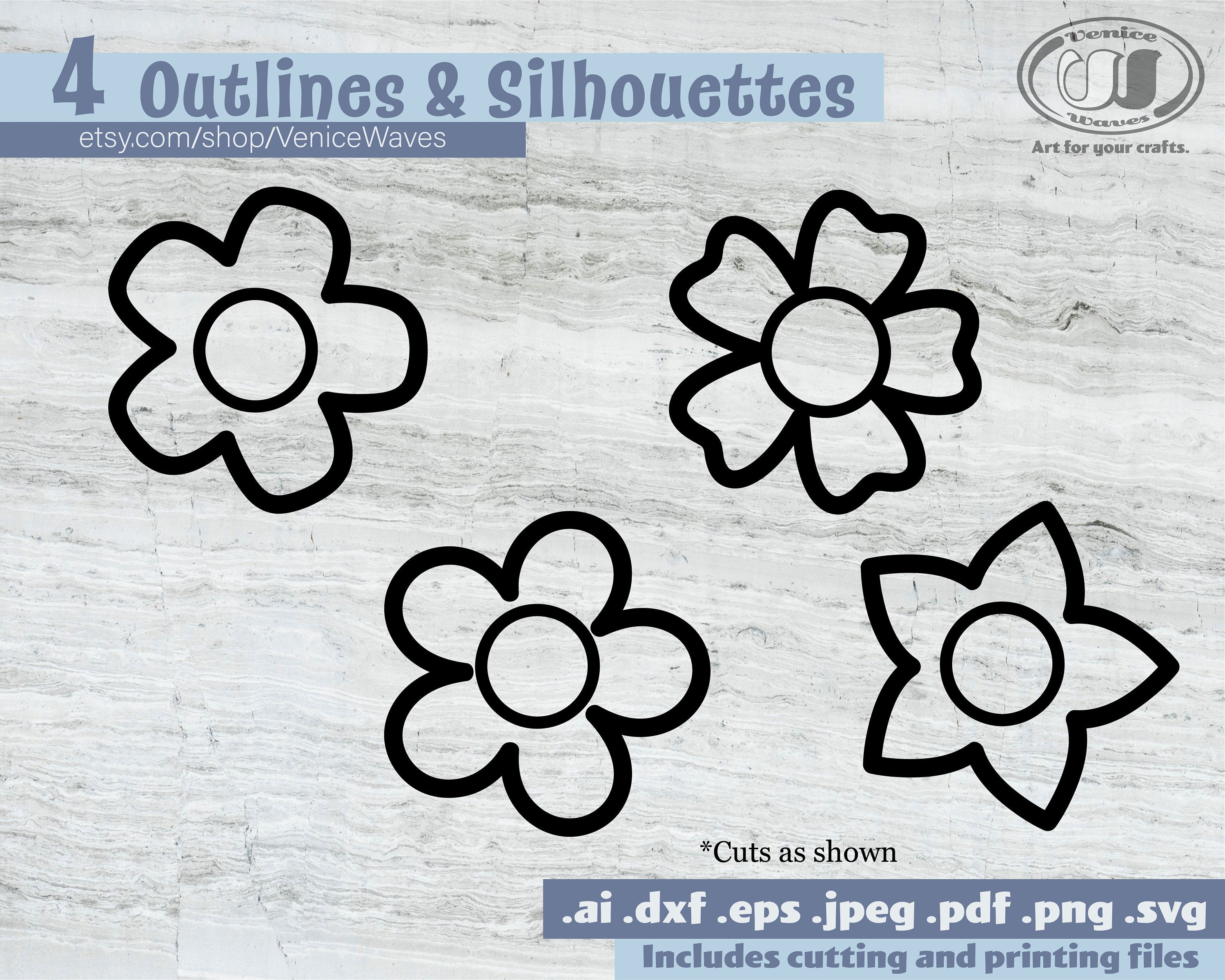 Five Petal Flowers SVG Simple Flower Cut File Five Petal - Etsy