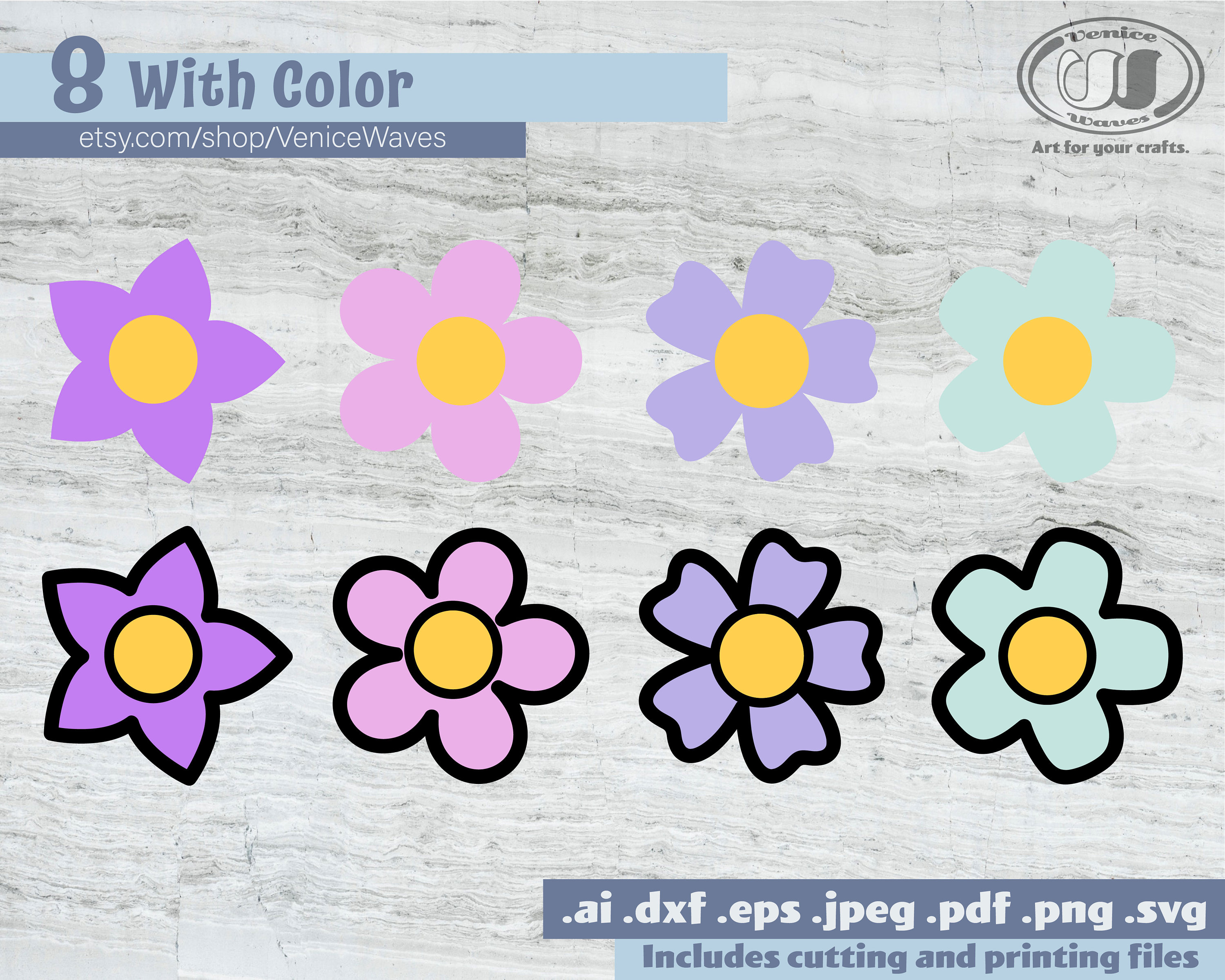 Five Petal Flowers SVG Simple Flower Cut File Five Petal - Etsy