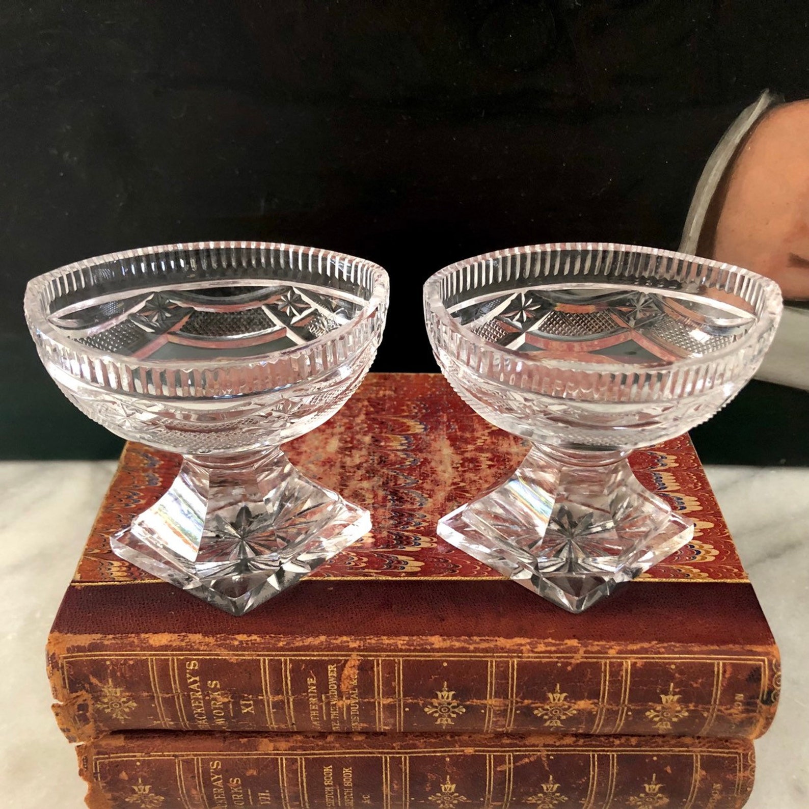 Pair of Antique Crystal Salt Cellars - Etsy