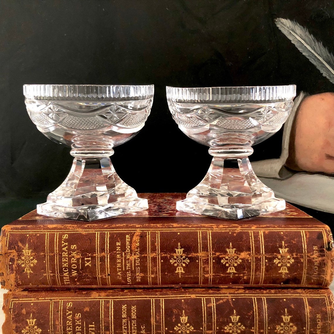 Pair of Antique Crystal Salt Cellars - Etsy