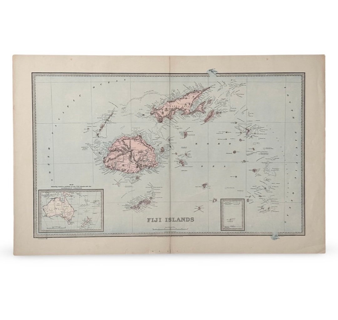 Antique Map, Fiji Islands 1888 - Etsy