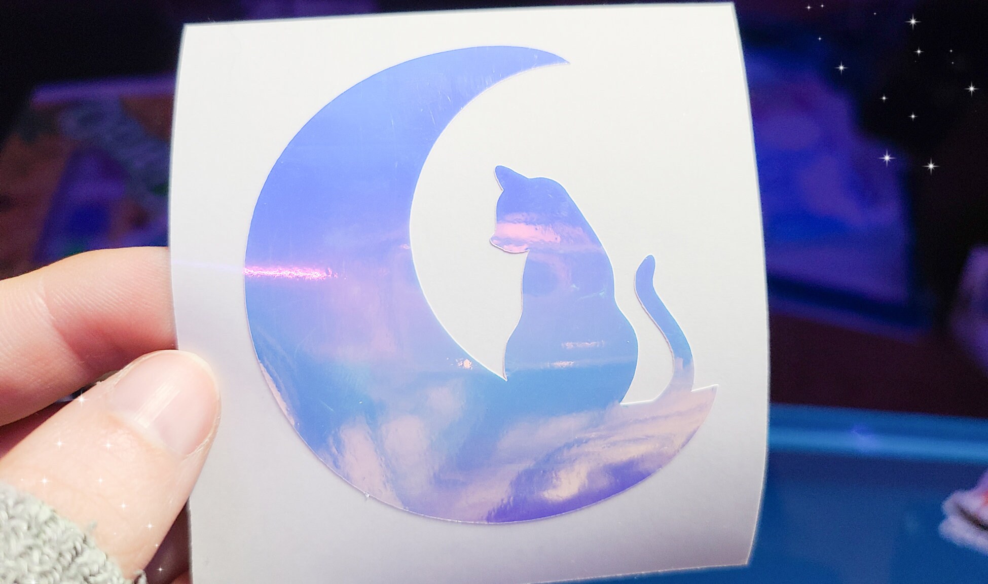 Moon and Cat Vinyl Decal / Opal Vinyl Cat Decals Celestial - Etsy Canada