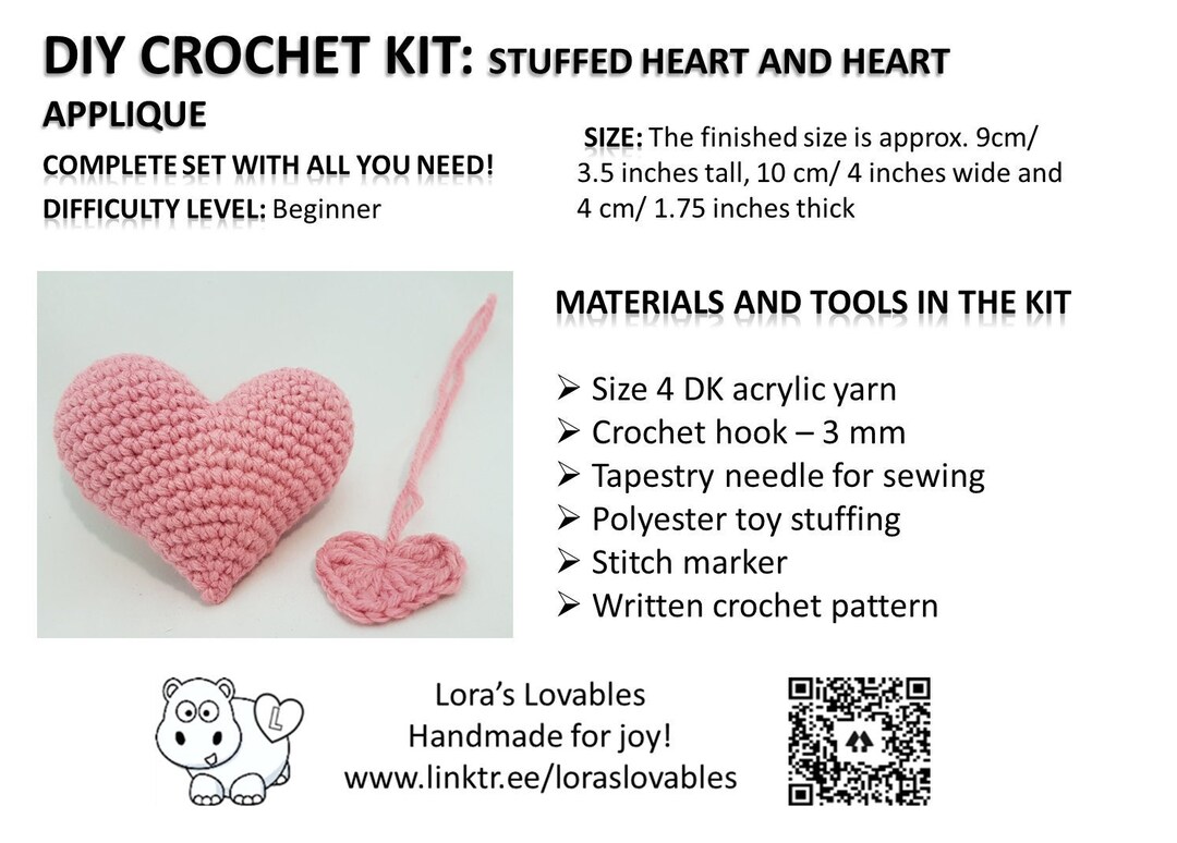DIY Heart Crochet Kit, Beginner, Easy Starter Crochet Kit - Amigurumi ...