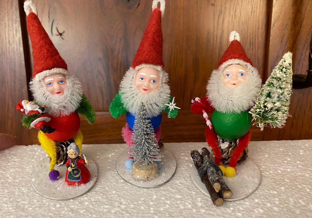 Christmas Elves, Vintage Style Elves, Set of 3, Handmade, Plastic Faces ...