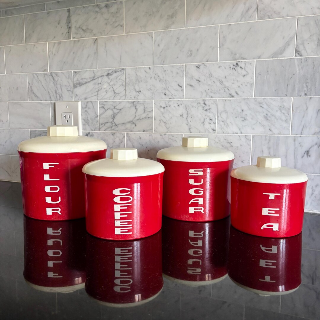 Vintage 1950s Red Nesting Kitchen Canister Set: Mid-century Modern - Etsy