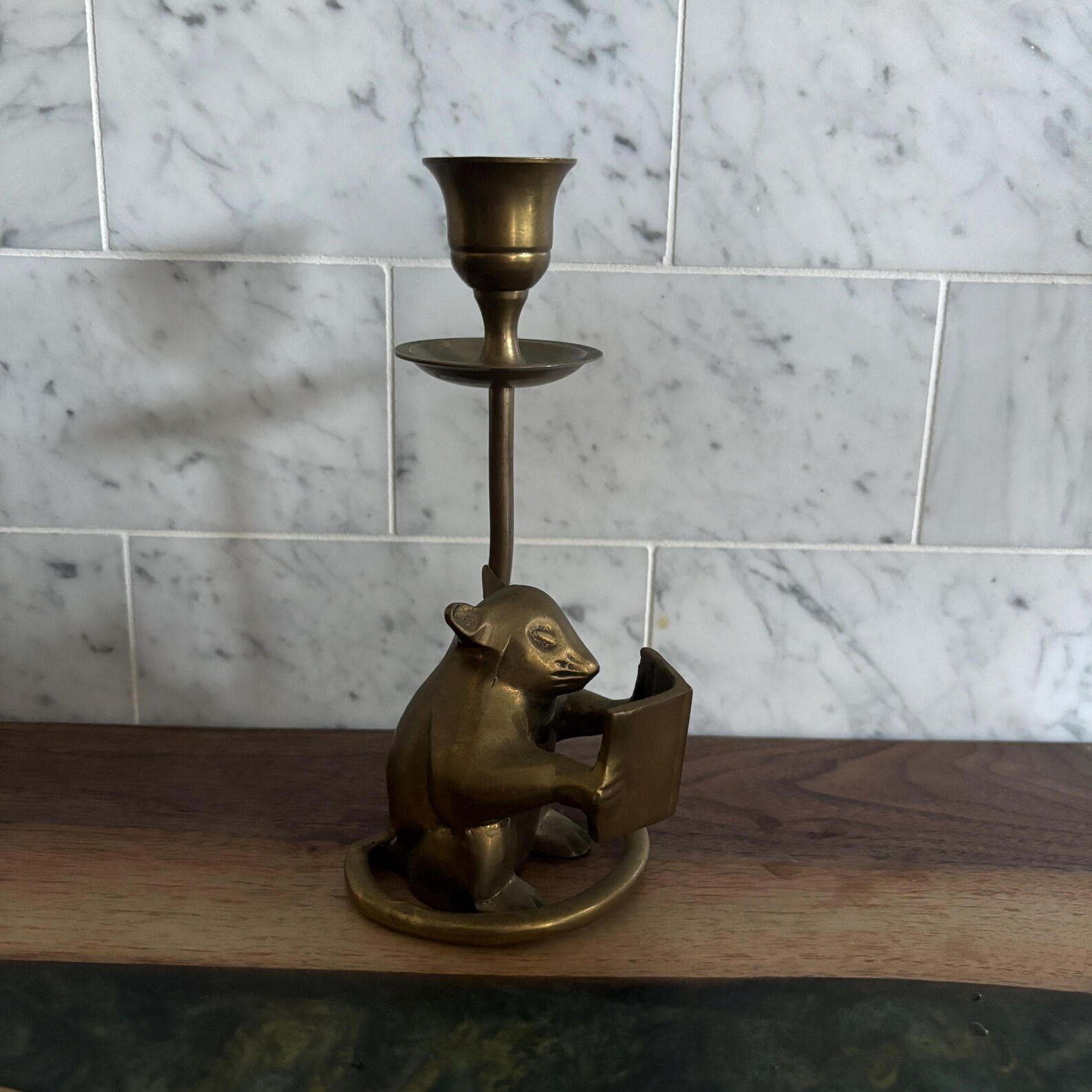 Vintage Brass Mouse Reading Book Candle Holder - Etsy