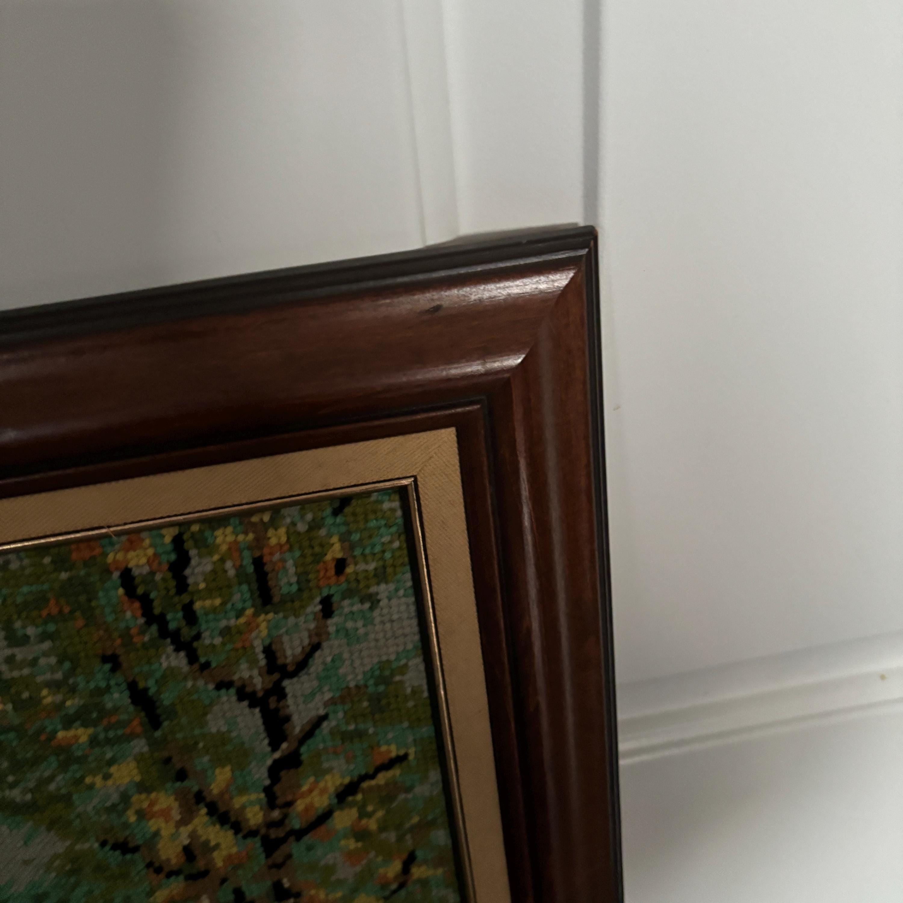 Vintage Framed Needlepoint Cross Stitch Art of Trees Forest Landscape ...