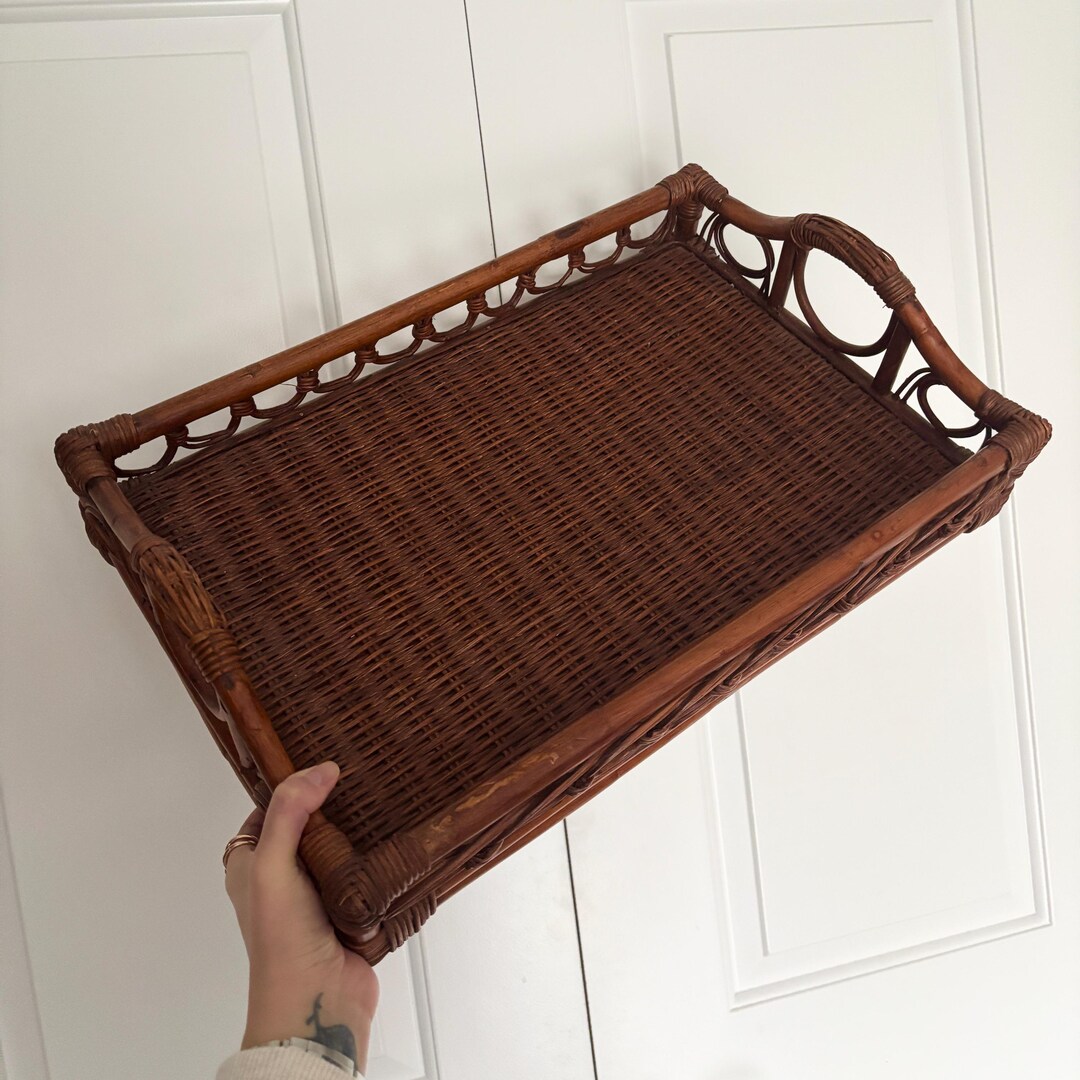 Vintage Bamboo and Wicker Decorative Serving Tray - Etsy