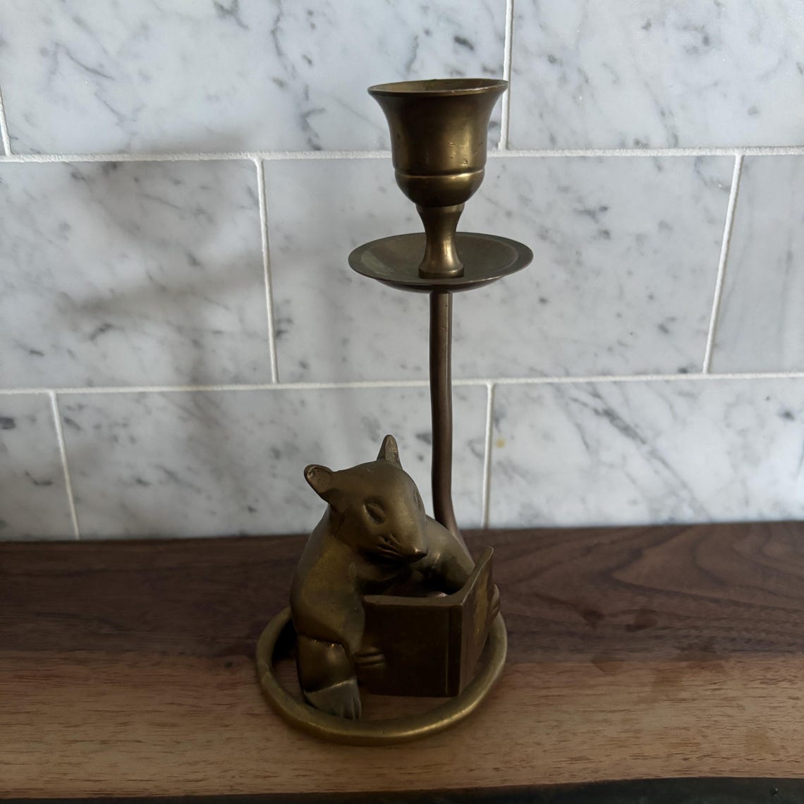 Vintage Brass Mouse Reading Book Candle Holder - Etsy