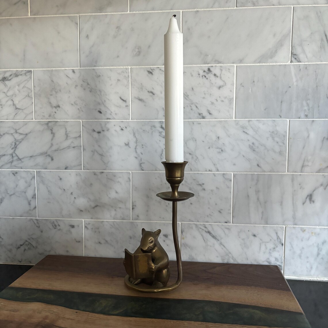 Vintage Brass Mouse Reading Book Candle Holder - Etsy