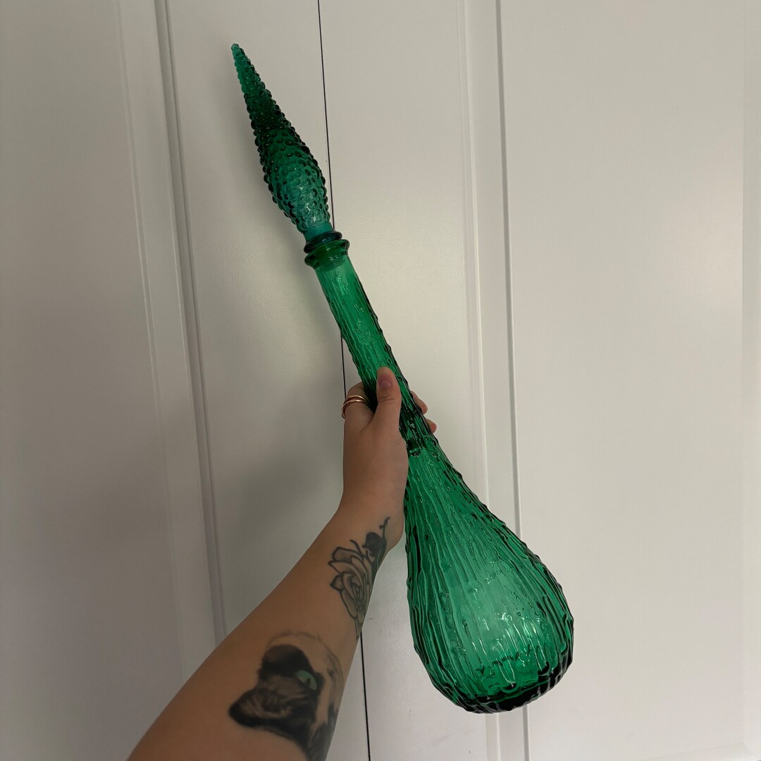 Vintage EMPOLI Bamboo Wax Drip Genie Bottle With Hobnail Stopper - Etsy