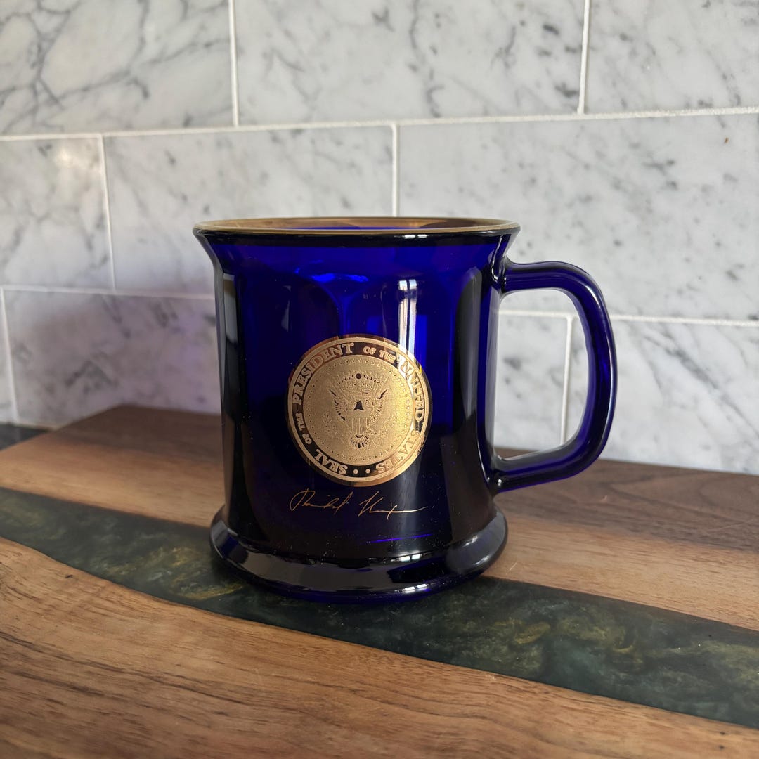 Vintage Richard Nixon Presidential Seal Cobalt Blue Glass Coffee Mug - Etsy