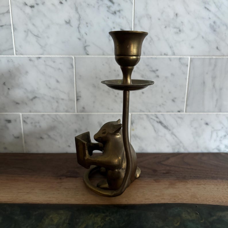 Vintage Brass Mouse Reading Book Candle Holder - Etsy